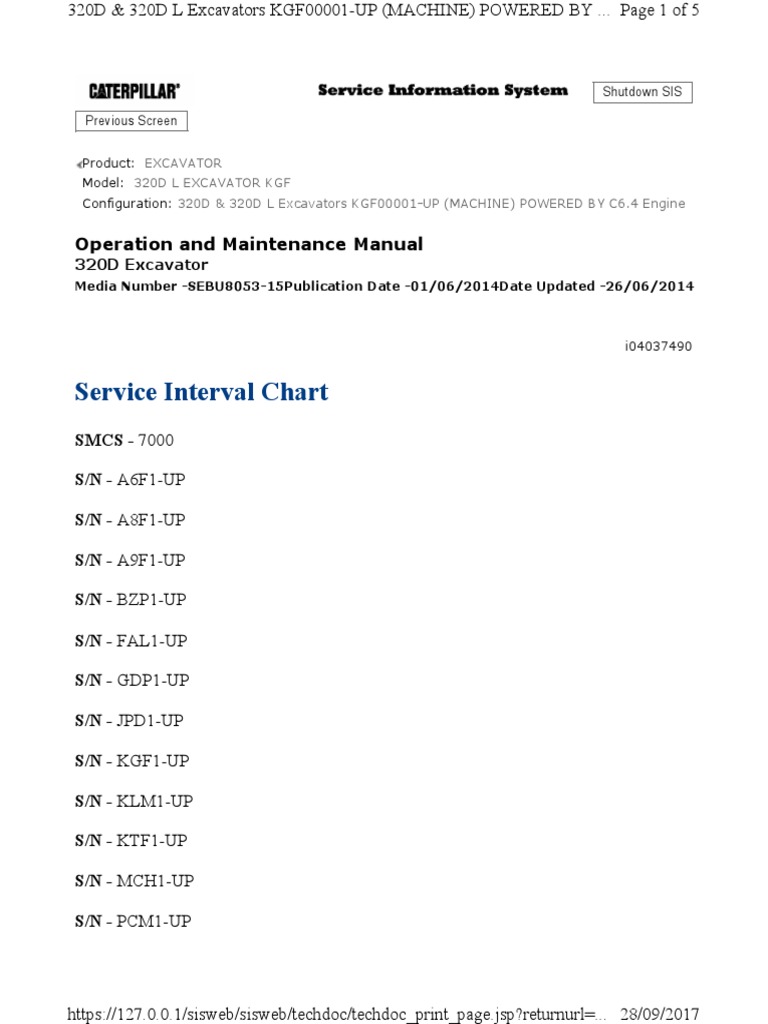 Service Interval Chart: Operation and Maintenance Manual | PDF | Oil ...
