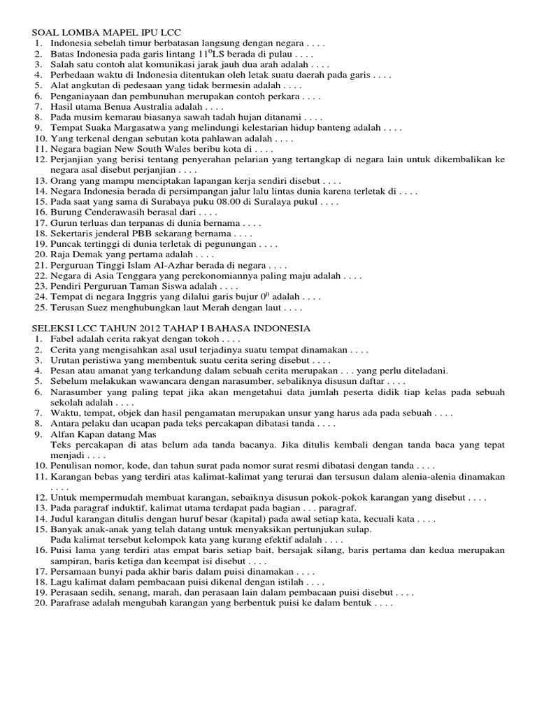 Soal Lomba Mapel Ipu LCC | PDF