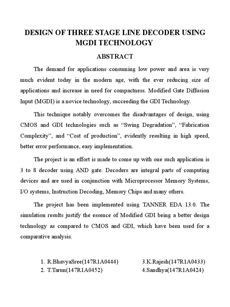 Design of Three Stage Line Decoder Using Mgdi Technology | PDF | Computers