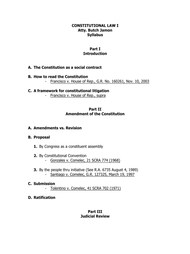 Constitutional Law I Syllabus Overview | PDF | Commission On Elections ...