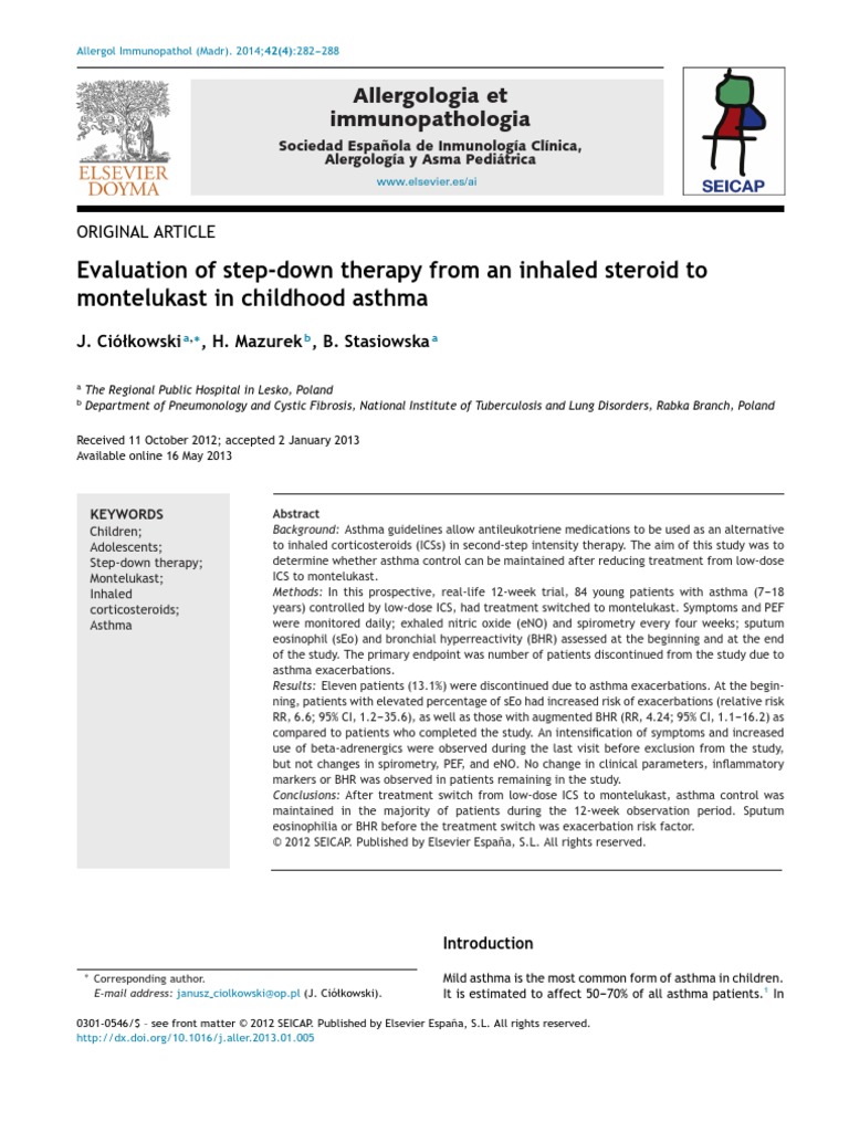 Evaluation of Step-Down Therapy From An Inhaled Steroid To Montelukast ...