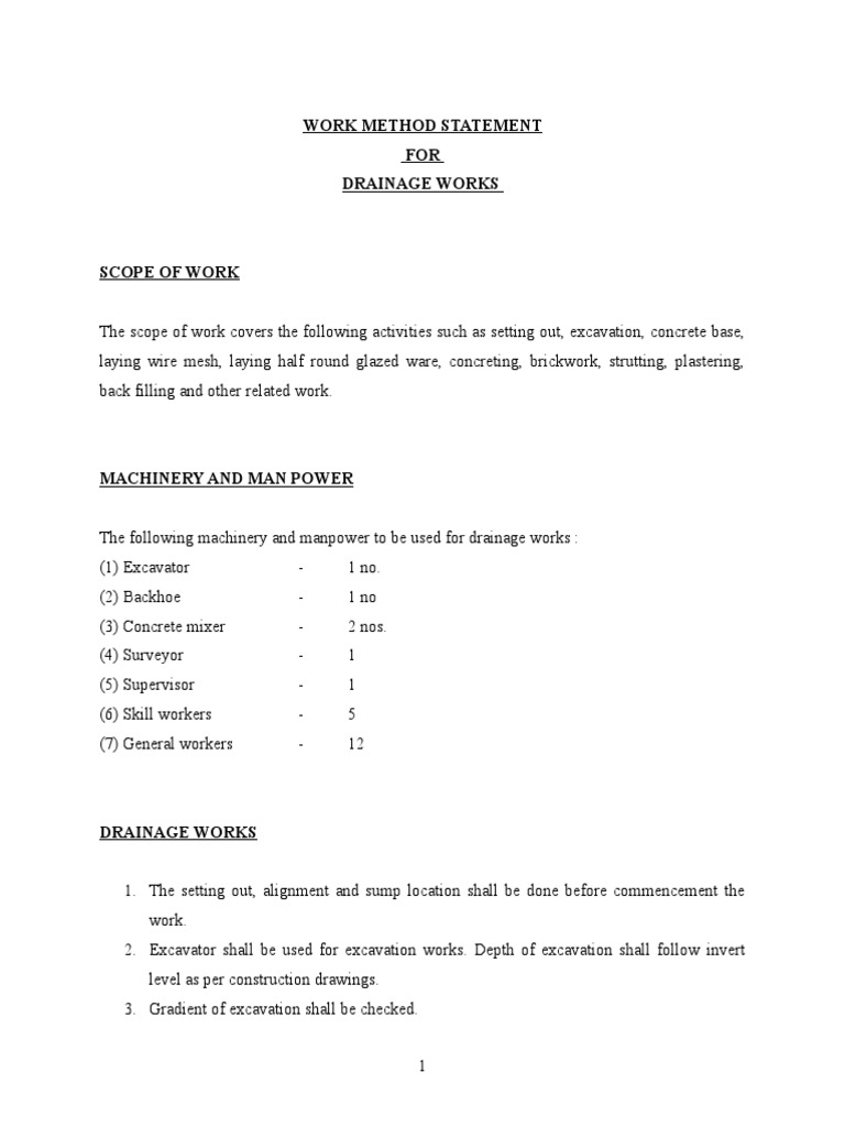 Example Method Statement For Drainage | PDF | Concrete | Brick