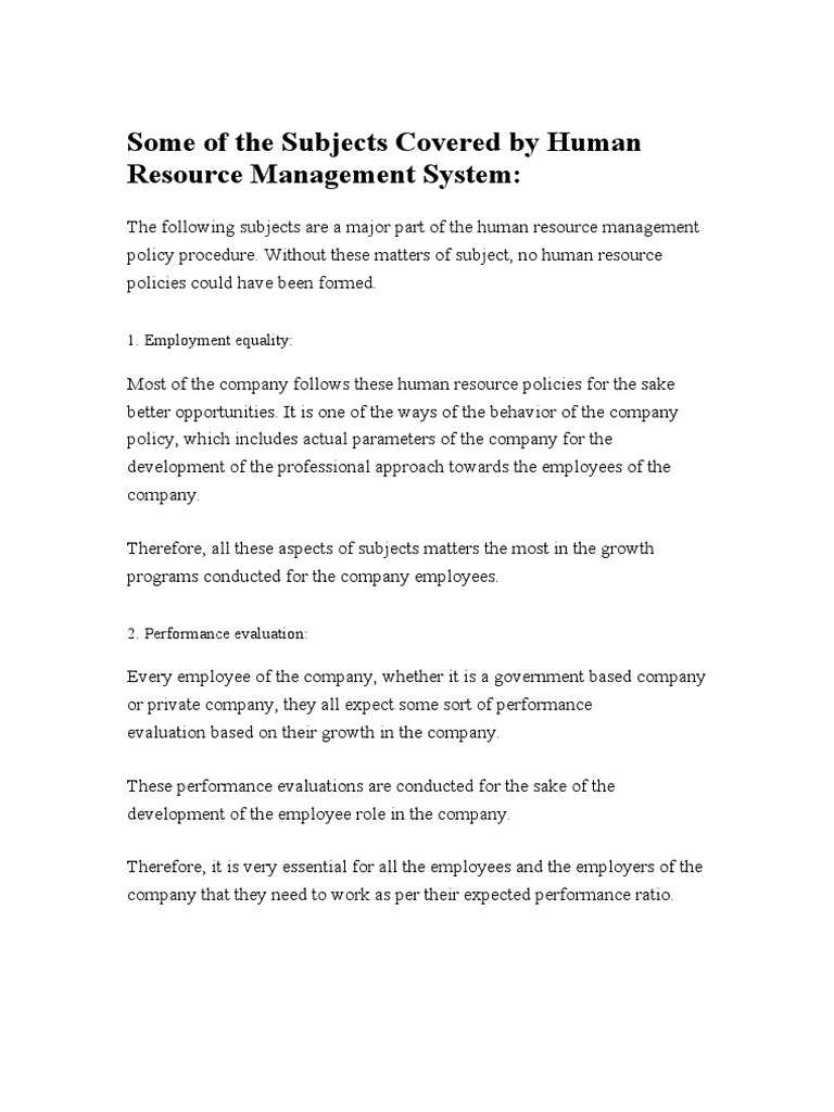 Some of The Subjects Covered by Human Resource Management System | PDF