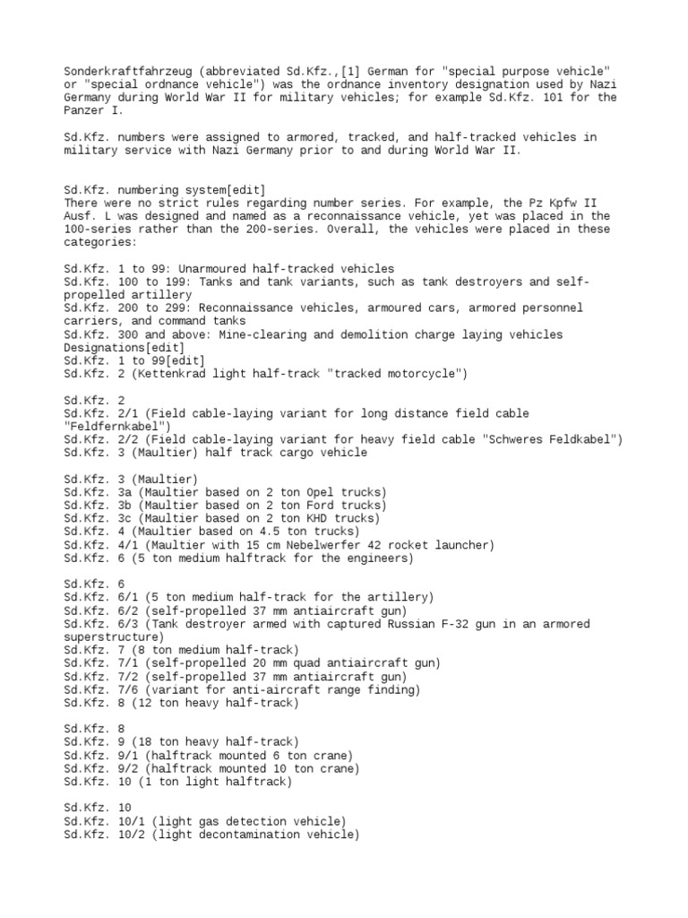List of SD - Kfz. Designations | PDF | Tank Destroyer | Anti Tank Warfare
