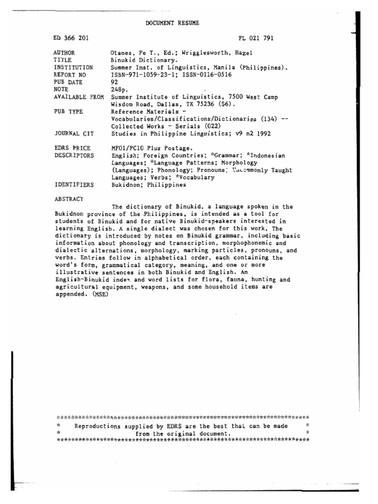 Binukid Dictionary | PDF
