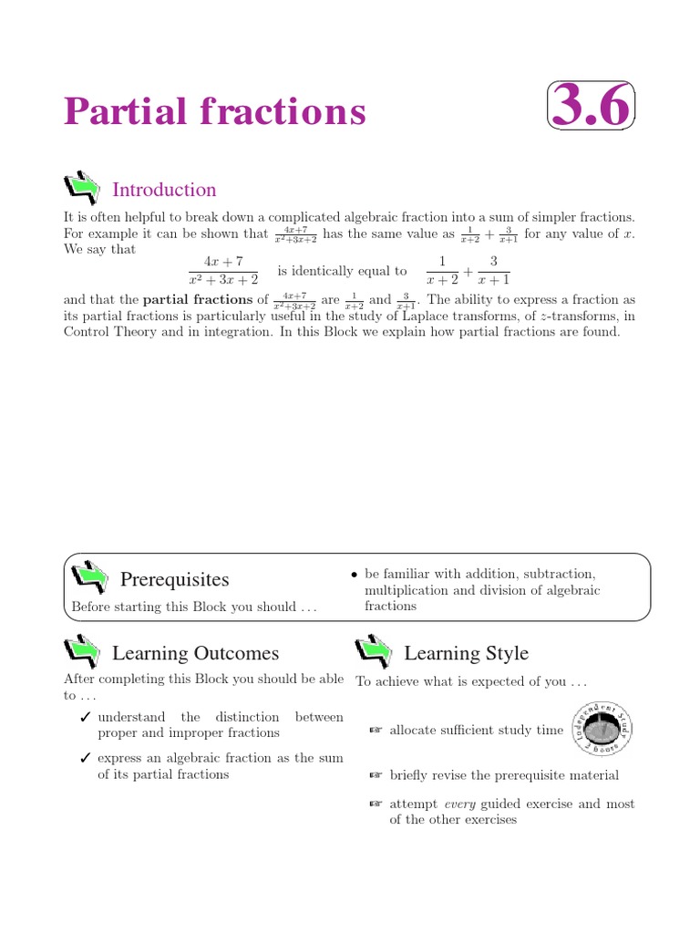 Partial Fractions: Prerequisites | PDF | Fraction (Mathematics ...