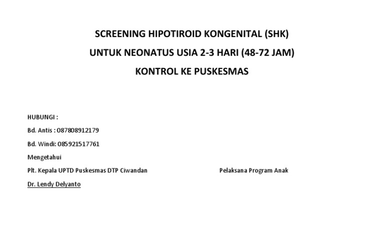 Screening Hipotiroid Kongenital (SHK) untuk Neonatus Usia 2-3 Hari | PDF