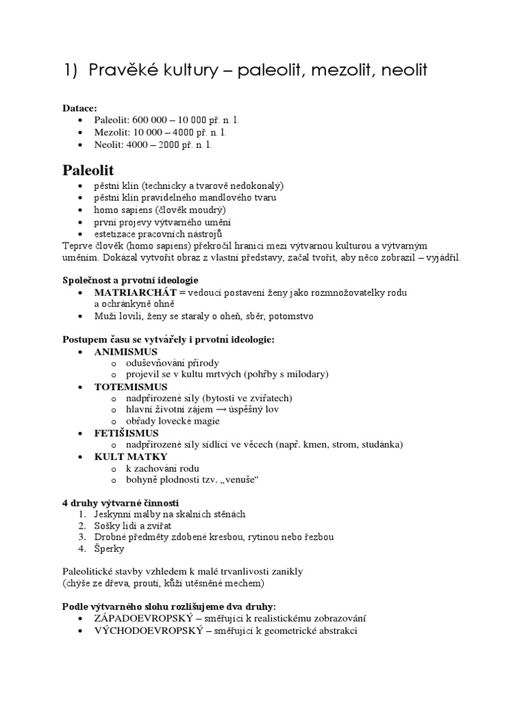 Pravěké Umění - Paleolit, Mezolit, Neolit | PDF