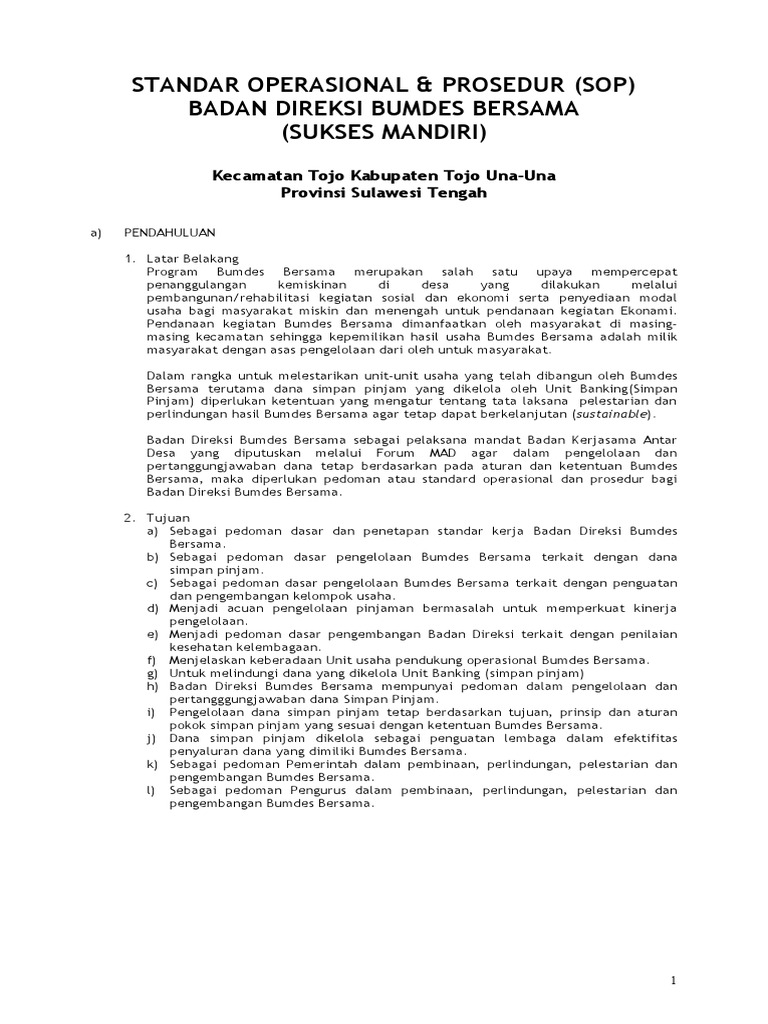 Sop Bumdes Tojo | PDF