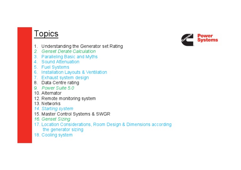 Topics: 1. Understanding The Generator Set Rating | PDF