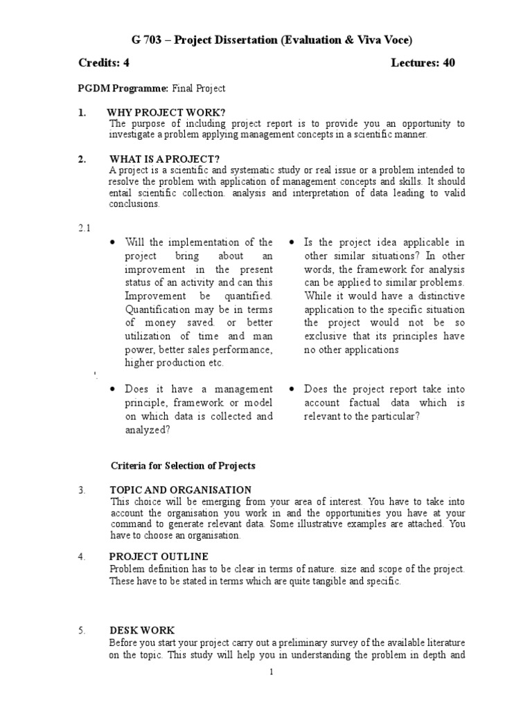 G 703 - Project Dissertation (Evaluation & Viva Voce) Credits: 4 ...