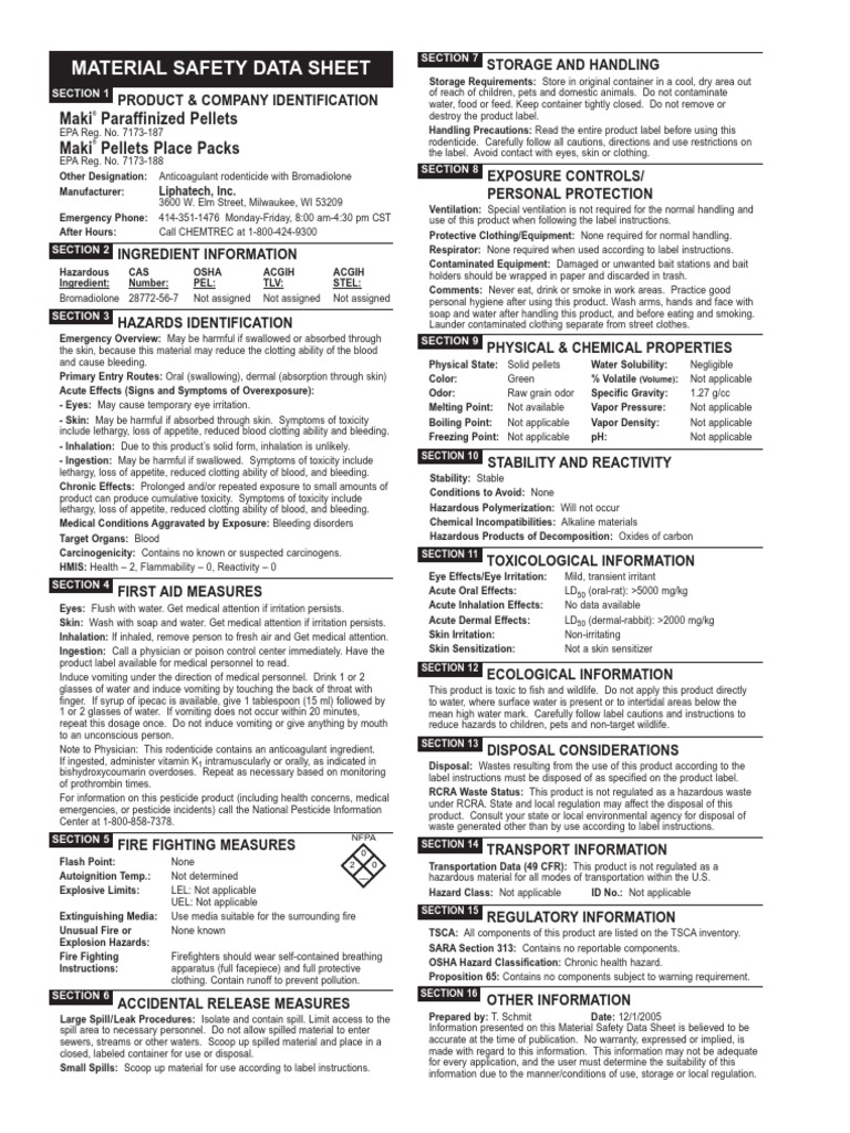 Bromadiolone Roban Cakes | PDF | Toxicity | Dangerous Goods