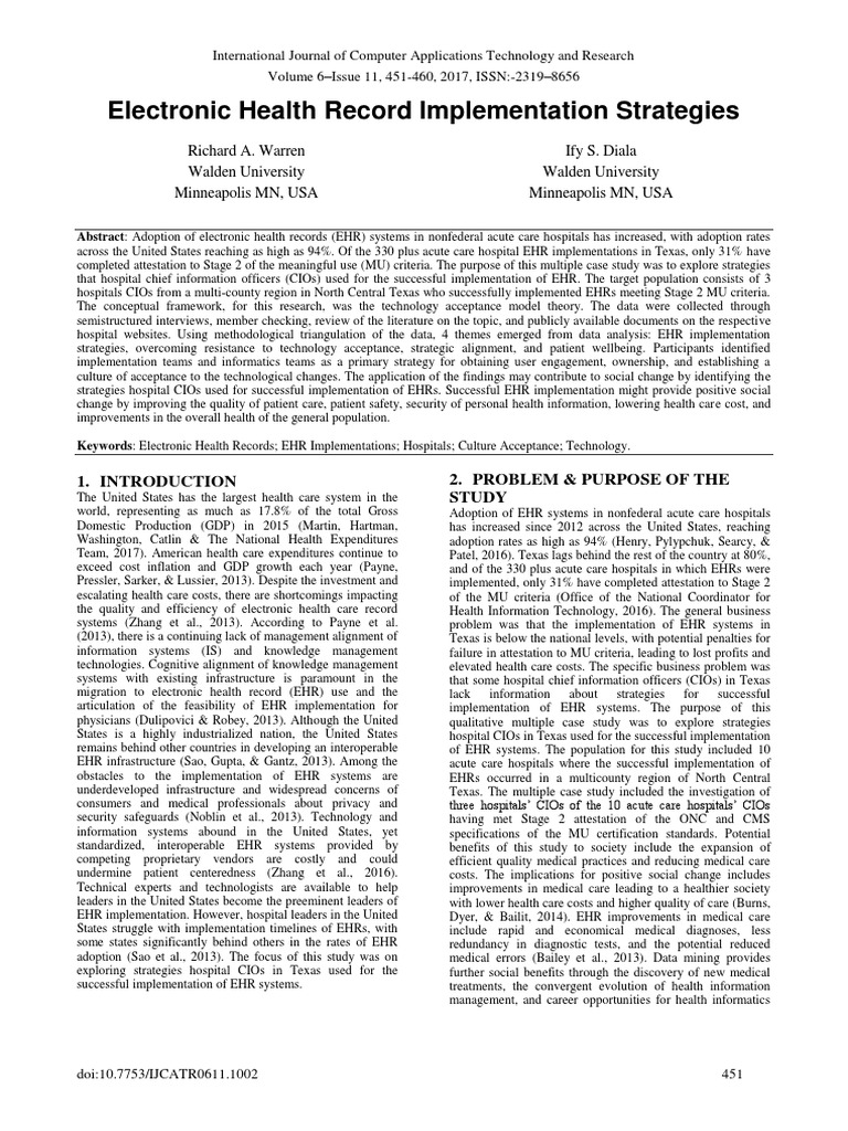 Electronic Health Record Implementation Strategies | PDF | Electronic ...