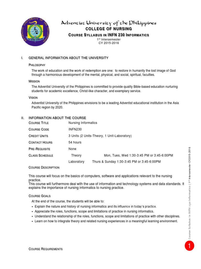 Nursing Informatics Summer2015 Course Syllabus | PDF | Health ...