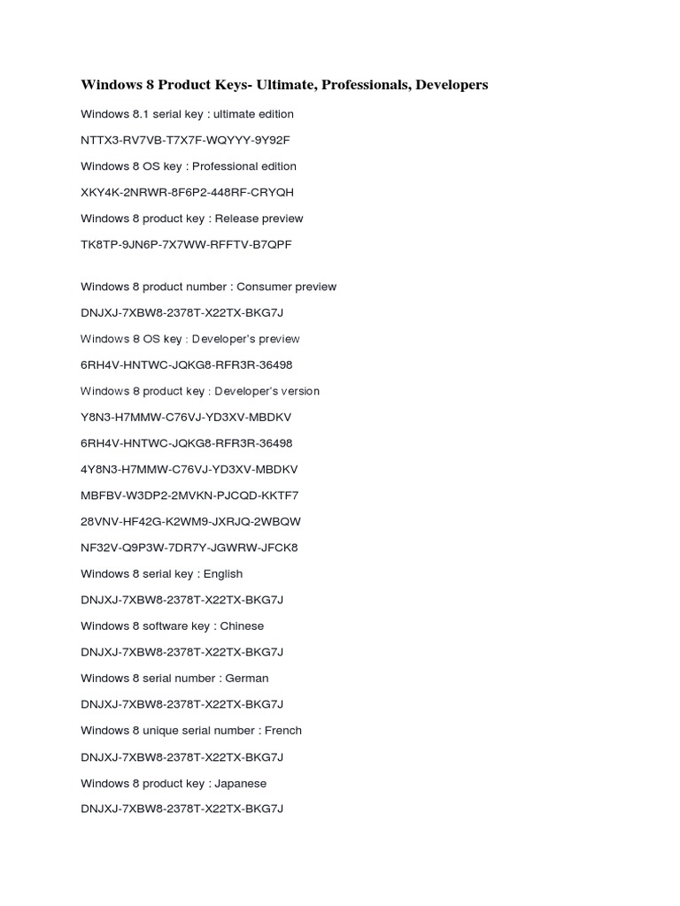 Windows 8 Product Keys | PDF | Windows 8 | Personal Computers