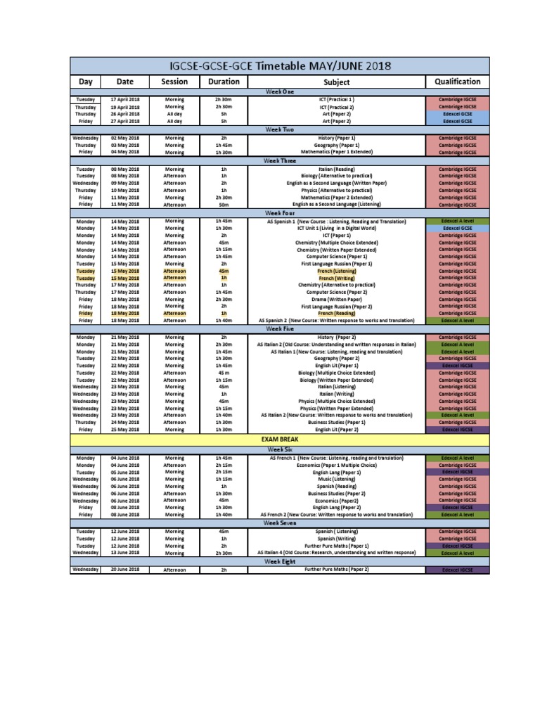 Year 11 Final Timetable 2018 v5 | PDF | Secondary Education ...