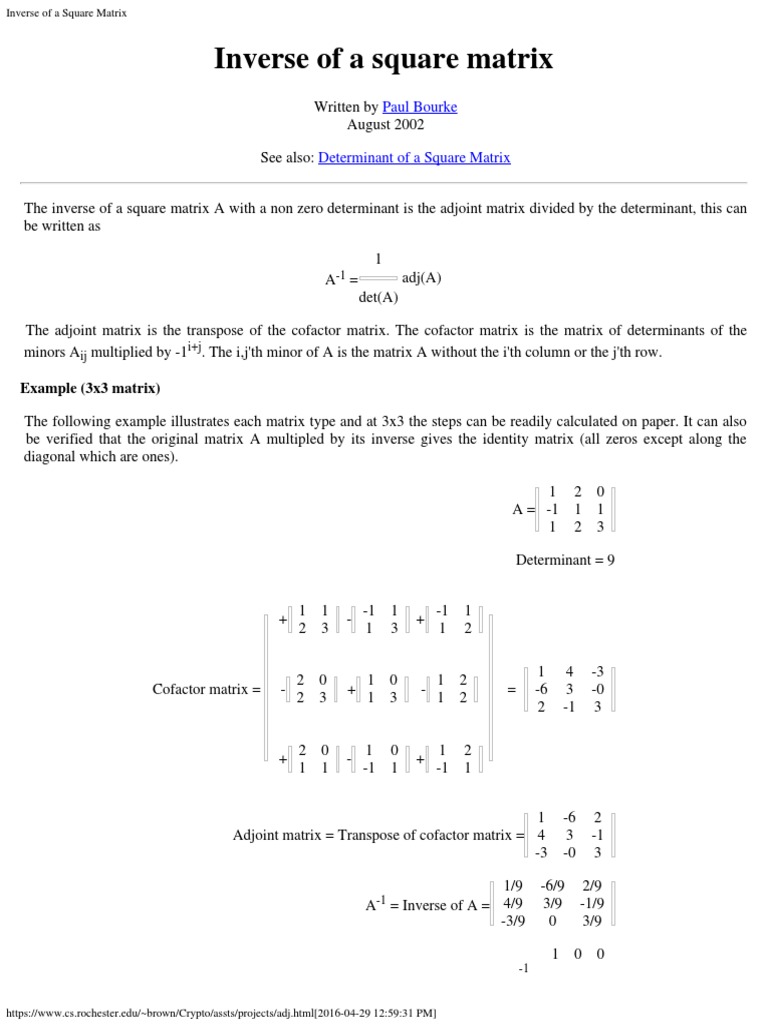Inverse of A Square Matrix | PDF | Determinant | Matrix (Mathematics)