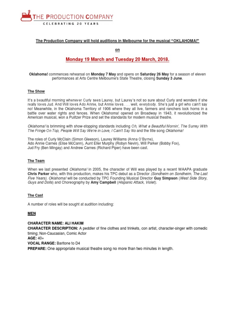 Oklahoma! Audition Brief Final | PDF | Audition | Theatre