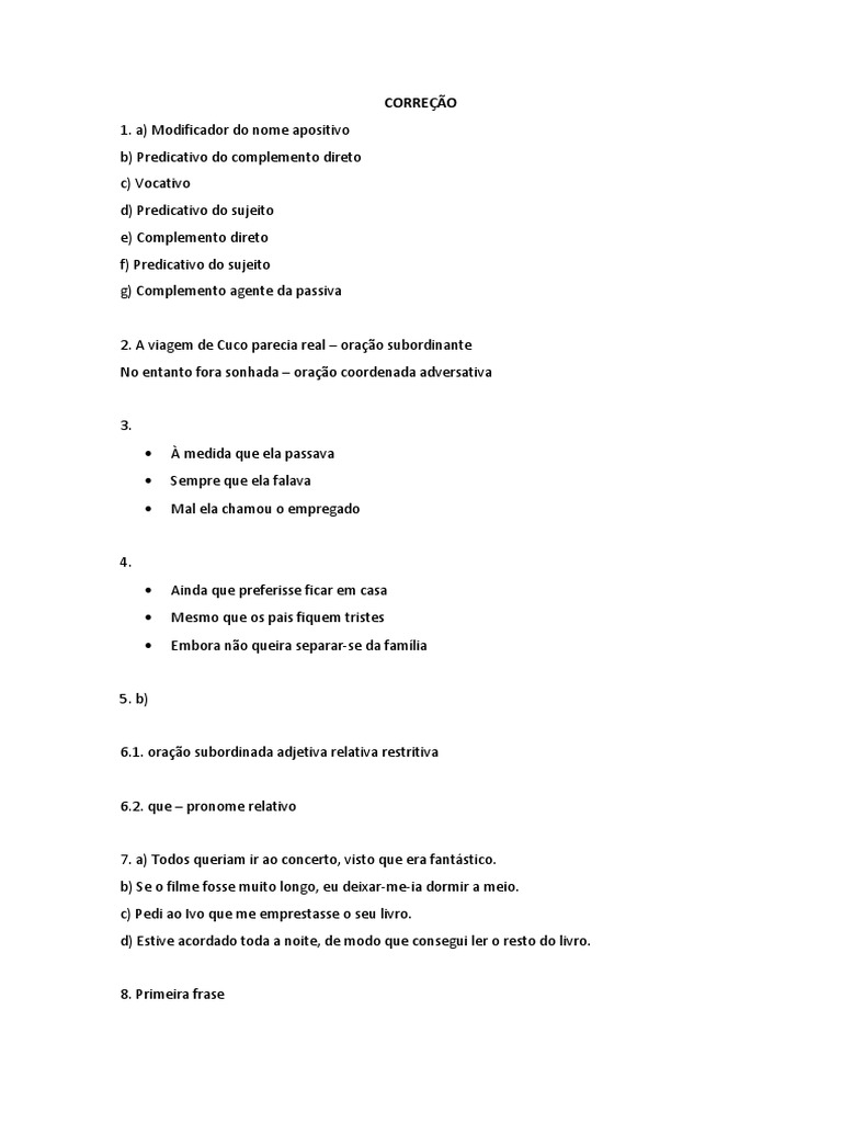 CorreÇÃo Da Ficha De Exames Gramática 9 º Ano Alterado Pdf