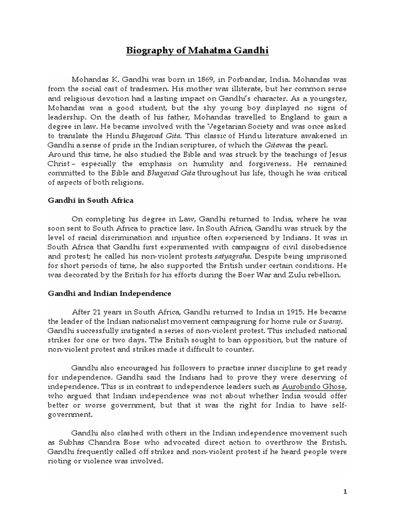 Biography of Mahatma Gandhi | PDF | Indian Independence Movement ...