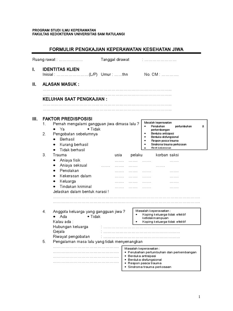 Formulir Pengkajian Keperawatan Jiwa | PDF