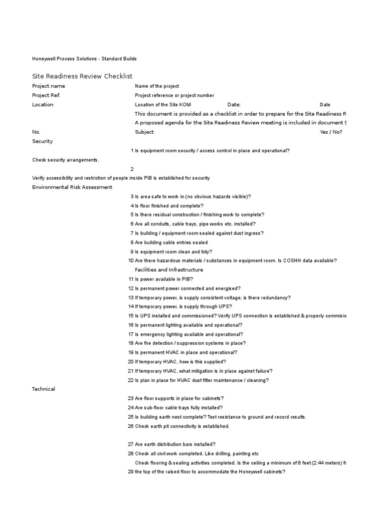 Site Readiness Checksheet R1 | Download Free PDF | Building Engineering ...