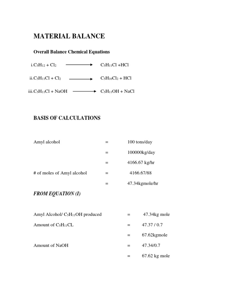 Material Balance in Chemical Reactions | PDF