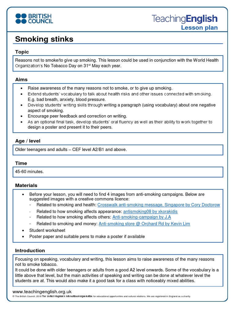 Smoking Stinks Lesson Plan | Download Free PDF | Tobacco Smoking ...