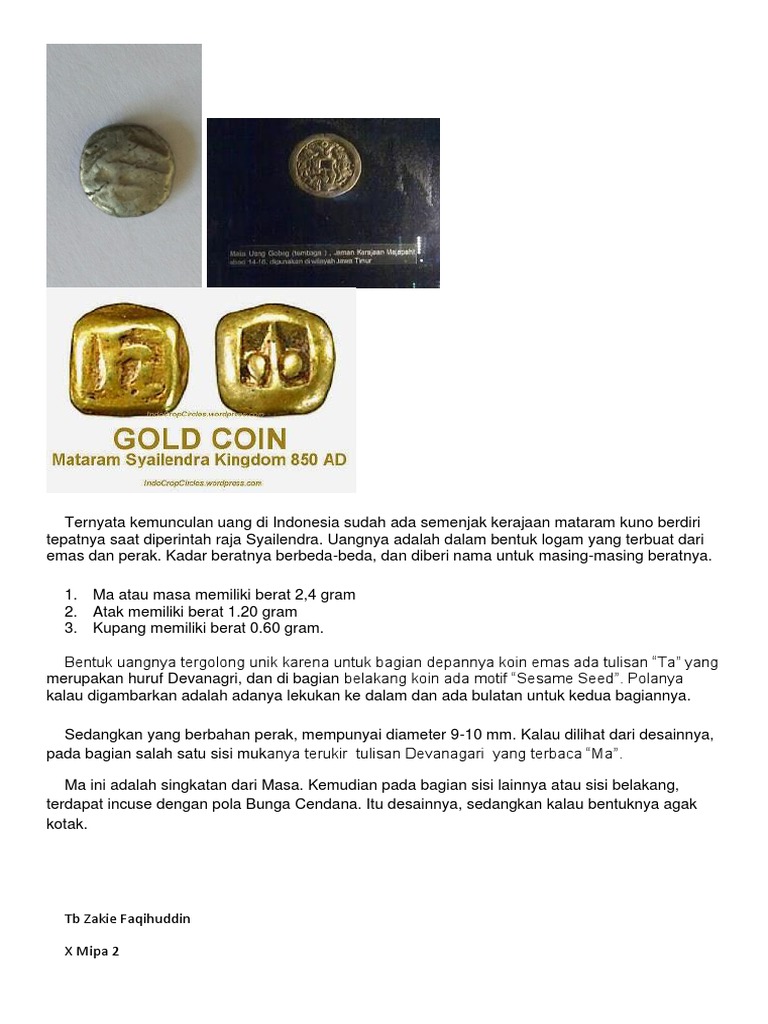 Uang Kuno Mataram: Koin Emas dan Perak | PDF
