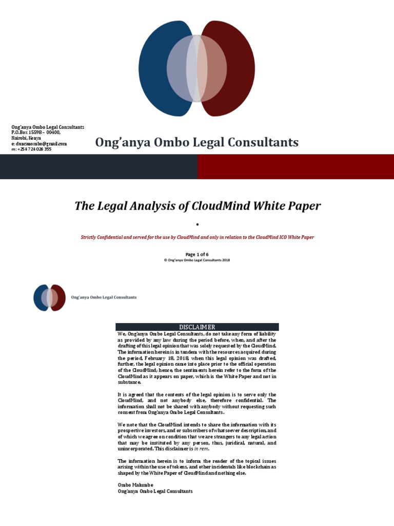 Ong'Anya Ombo Legal Consultants: The Legal Analysis of Cloudmind White ...