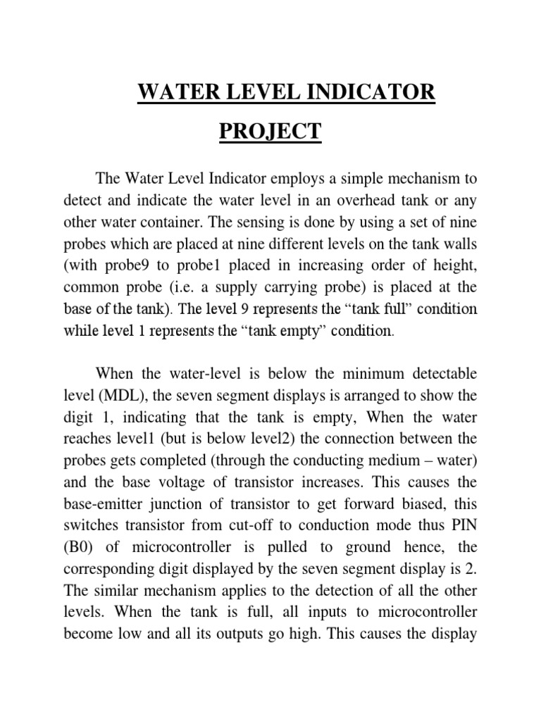 Water Level Indicator Project (Abstract) | PDF