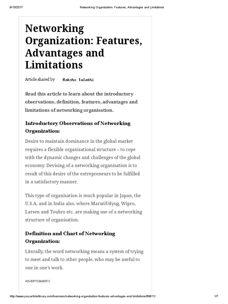 Networking Organization - Features, Advantages and Limitations | PDF ...