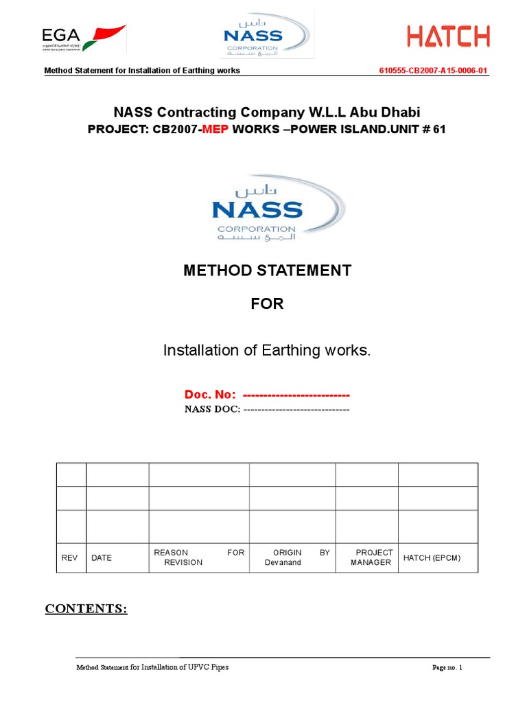 Method Statment For Earthing Installation | PDF | Personal Protective ...