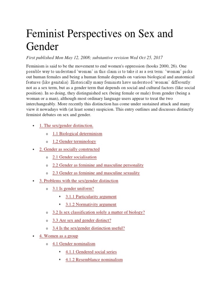 Feminist Perspective On Sex and Gender | PDF | Gender Role | Femininity