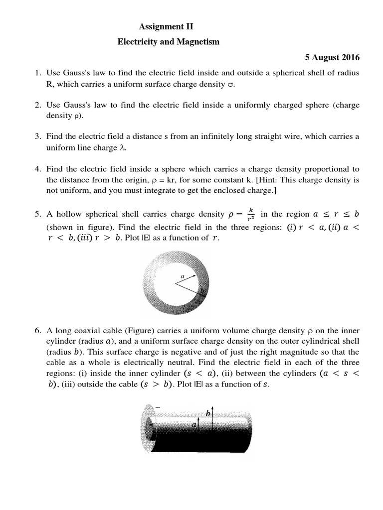 Py201 Assignment II | PDF | Electric Field | Sphere