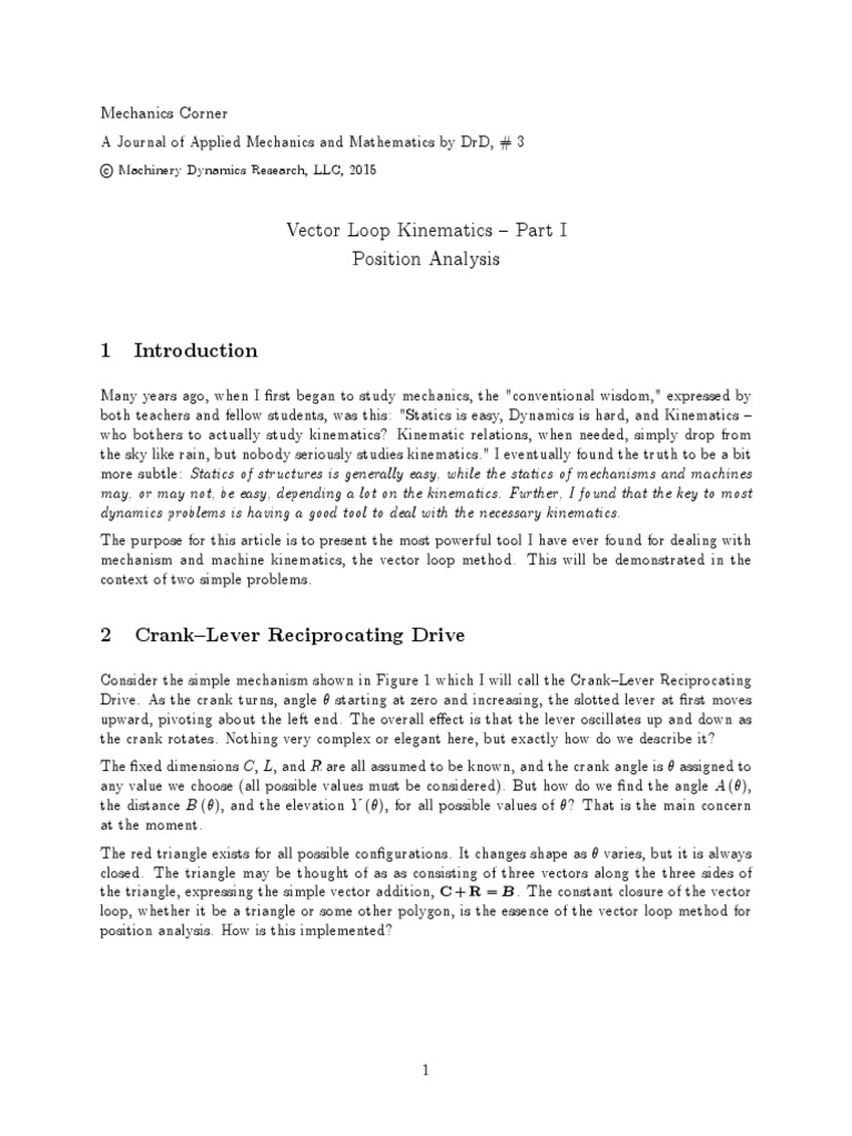 Vector Loop Method in Kinematics | PDF | Sine | Triangle