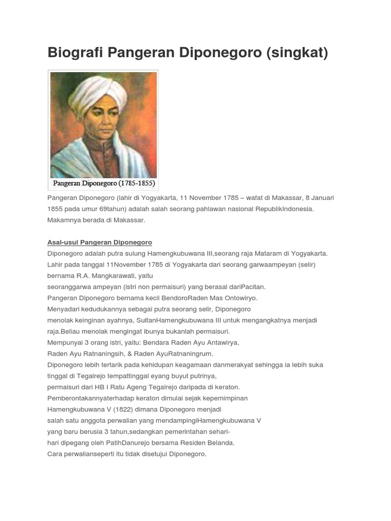 Biografi Pangeran Diponegoro | PDF | Sejarah