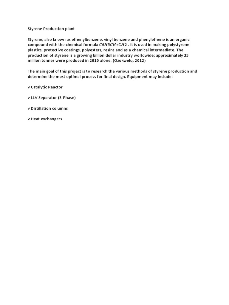 Styrene Production Plant | PDF