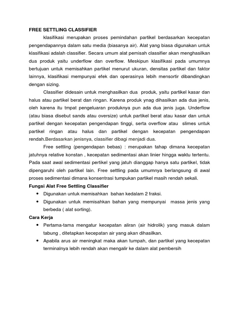 Free Settling Classifier | PDF