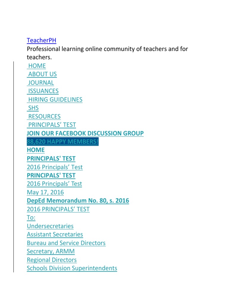 Principals Test Guidelines | PDF | Test (Assessment) | Behavior ...