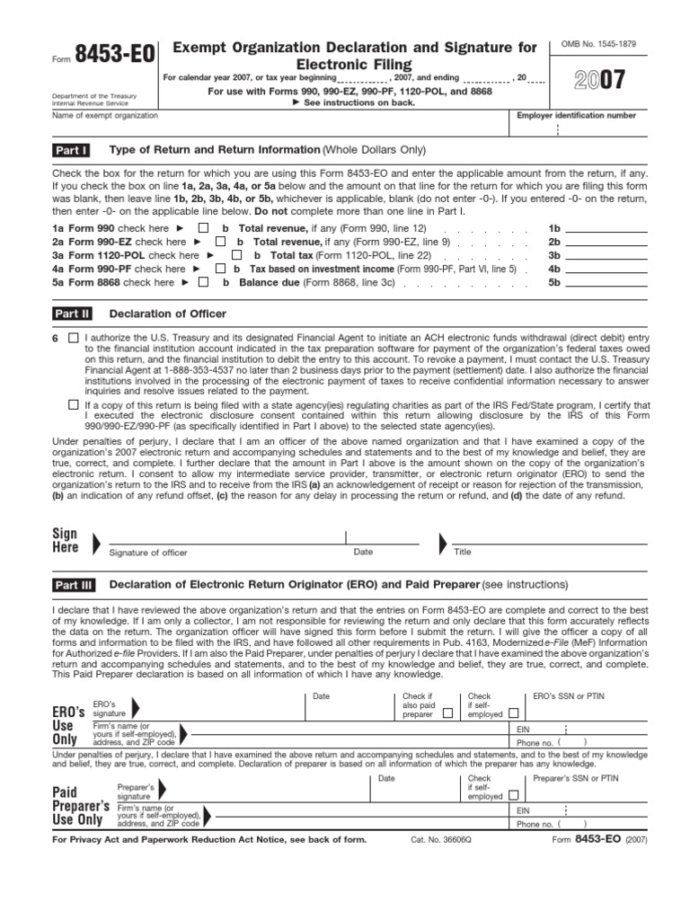 Exempt Organization Declaration and Signature For Electronic Filing ...