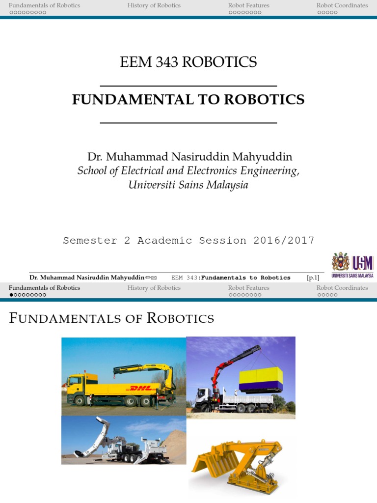 Fundamentals of Robotics History Classification Components | PDF | Robotics | Robot