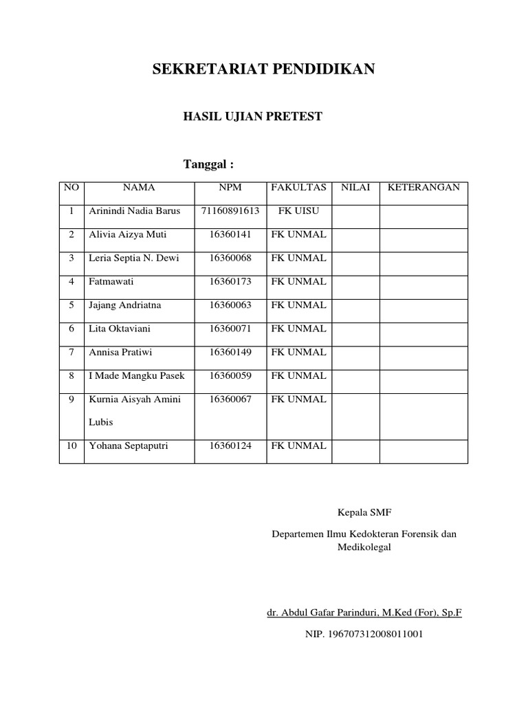 Contoh Format Surat Pretest | PDF