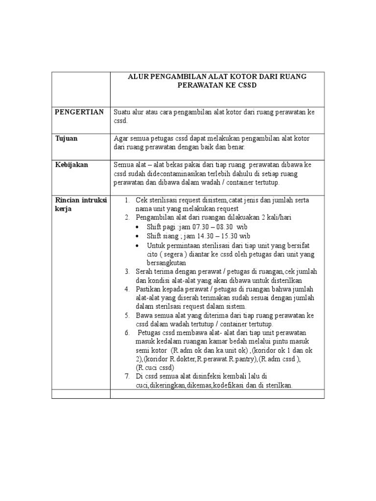 Alur Pengambilan Alat Kotor Dari Ruang Perawatan Ke CSSD | PDF | Sains ...