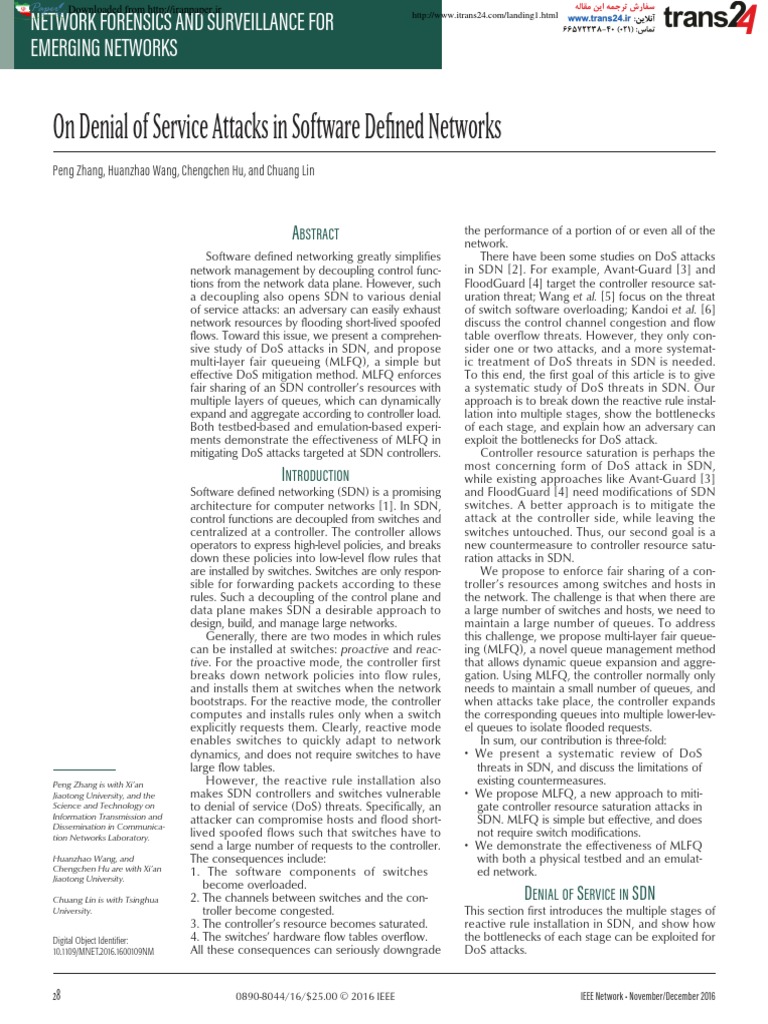 On Denial of Service Attacks in Software Defined Networks: Network Forensics and Surveillance ...