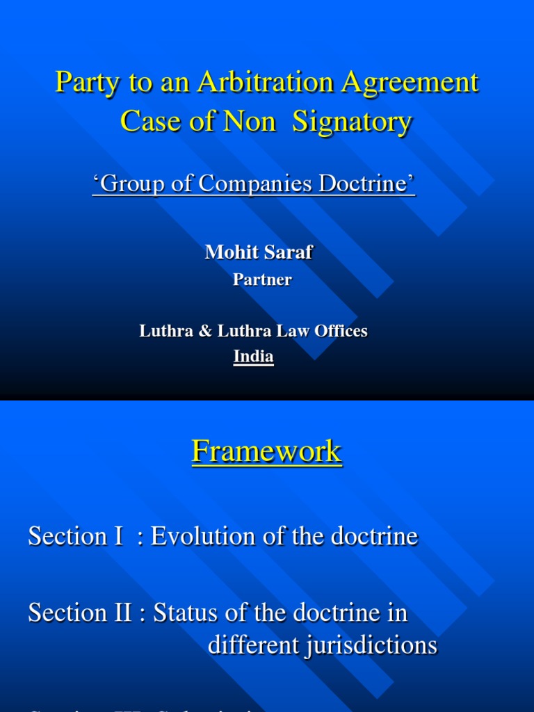 Party To An Arbitration Agreement Case of Non Signatory: Group of Companies Doctrine' | PDF ...