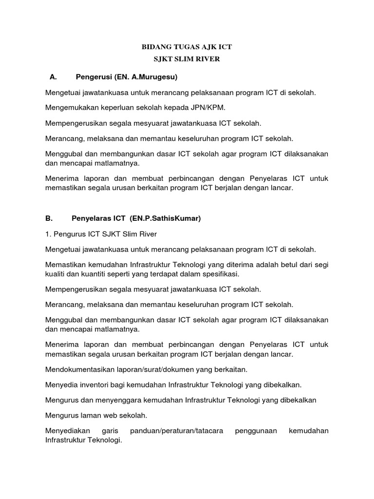 Bidang Tugas Ajk Ict | PDF