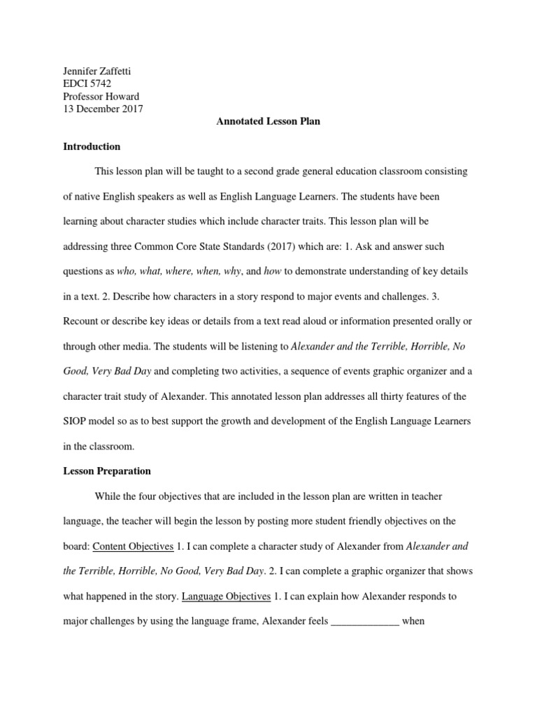Annotated Lesson Plan | PDF | Reading Comprehension | Lesson Plan