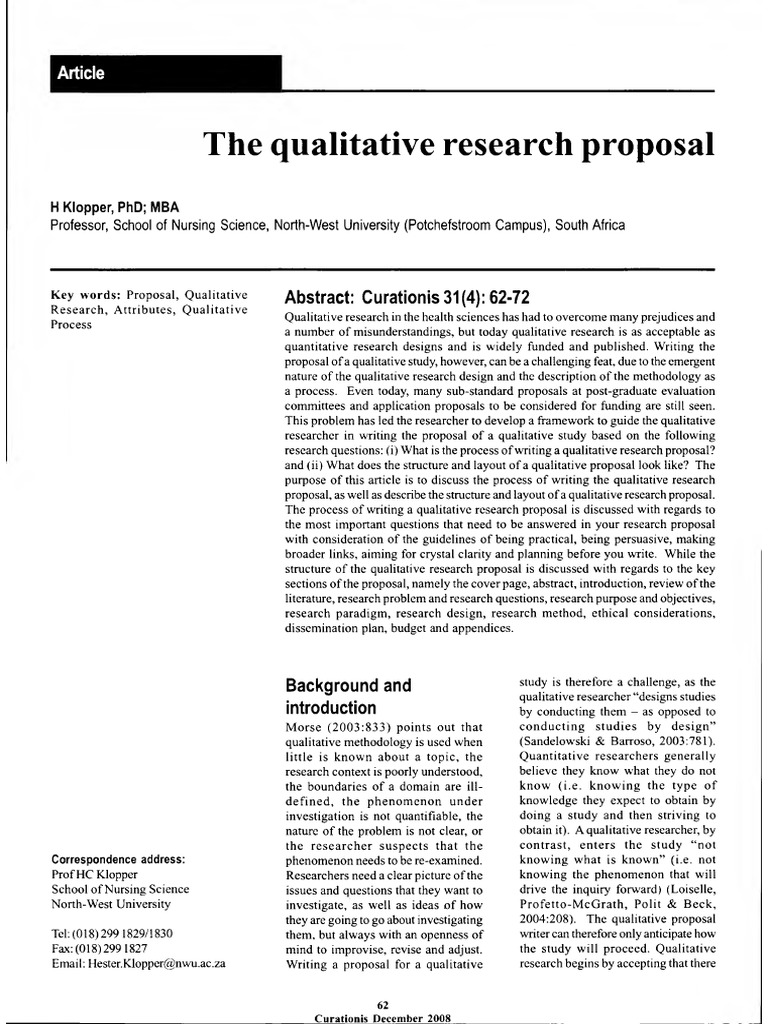 The Qualitative Research Proposal | PDF | Qualitative Research | Theory