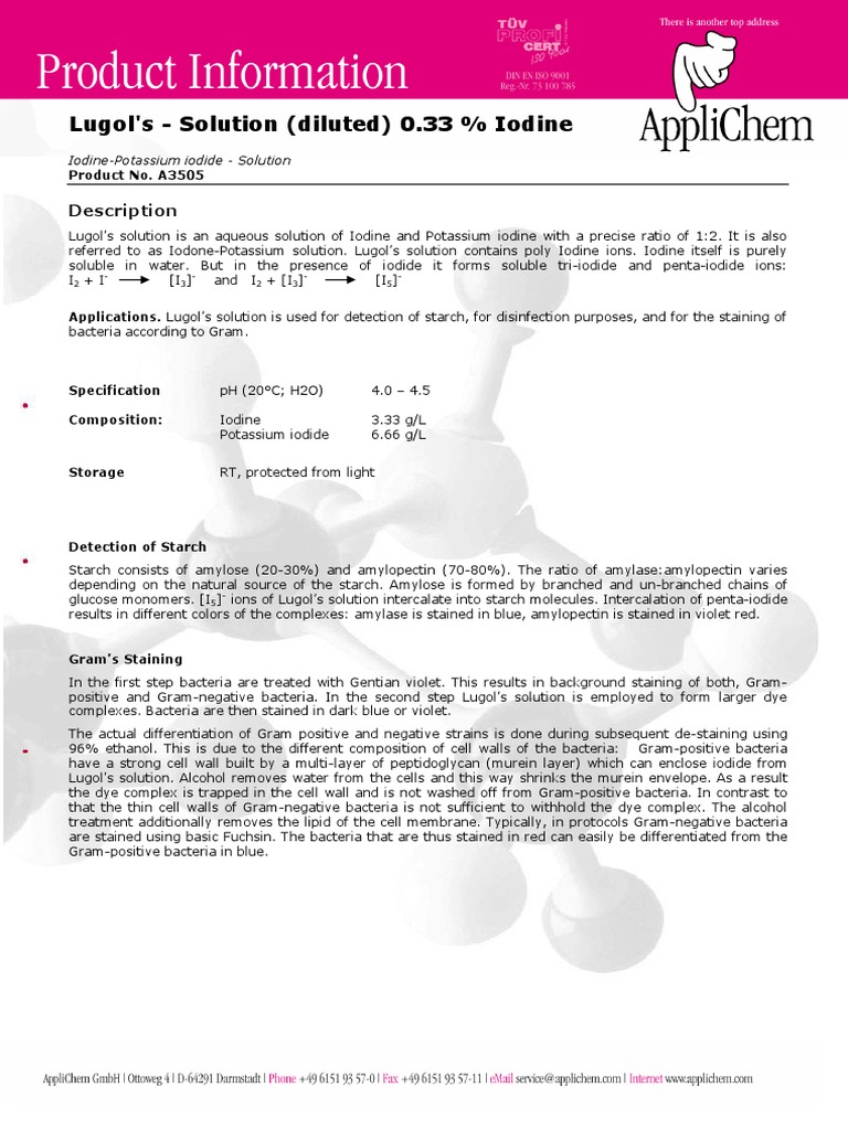 Lugol's - Solution (Diluted) 0.33 % Iodine: Description | PDF ...